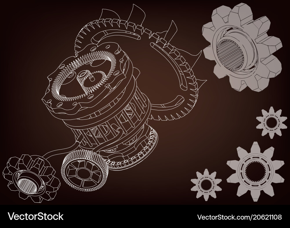 Gear mechanism on brown Royalty Free Vector Image