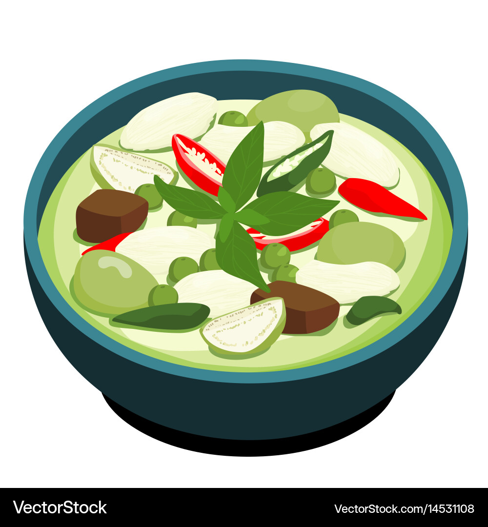 Green chicken curry popular thai food Royalty Free Vector