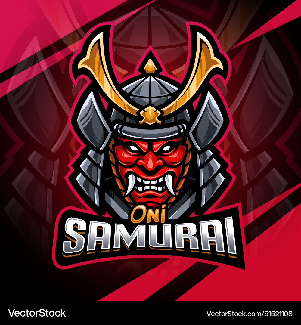 Oni samurai esport mascot logo design Royalty Free Vector