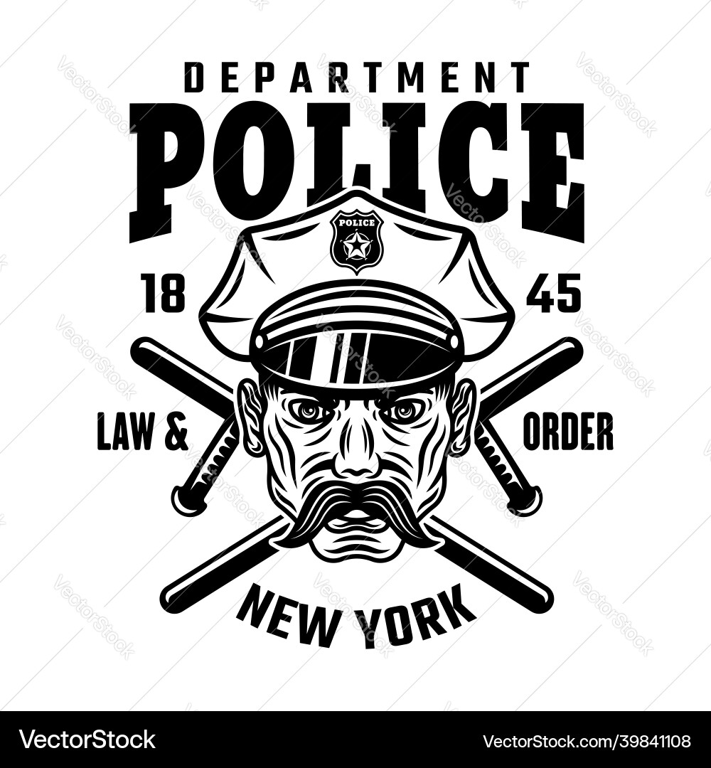 Policeman in cap with two crossed batons Vector Image