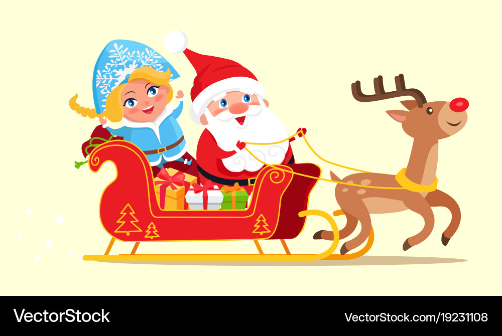 Santa riding on sleigh poster Royalty Free Vector Image