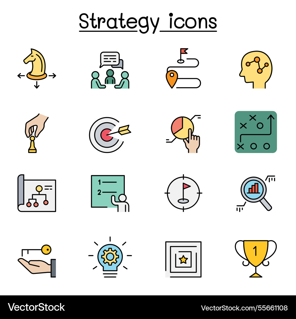 Strategy and planing icon set color line style Vector Image
