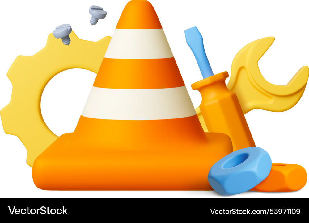 3d repair scene plastic traffic cone screws Vector Image