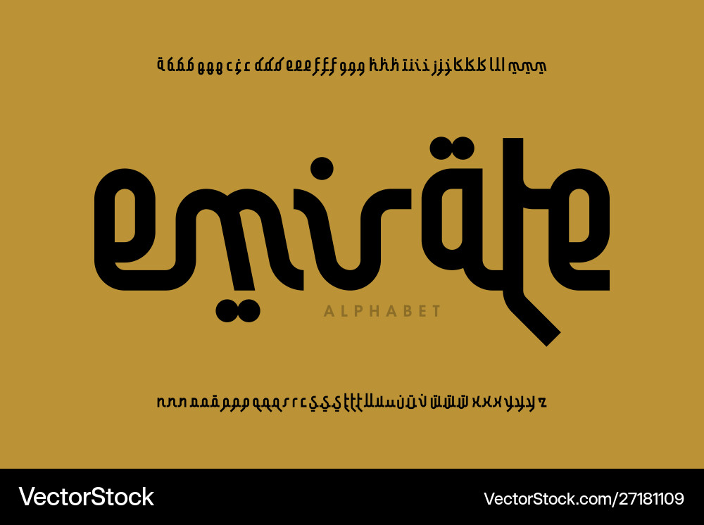Arabic style latin font design alphabet Royalty Free Vector
