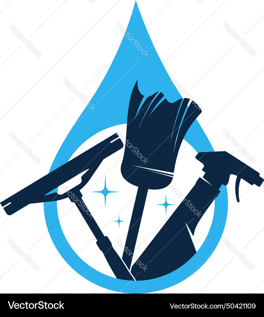 Blue water drop and cleaning tool symbol Vector Image