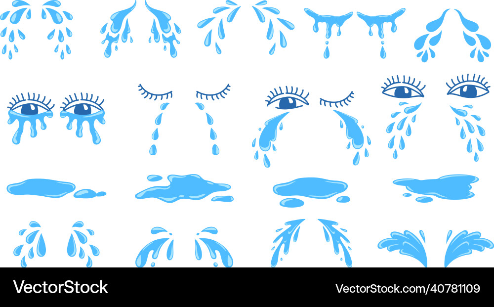 Cartoon puddles tears drops or sweat crying Vector Image