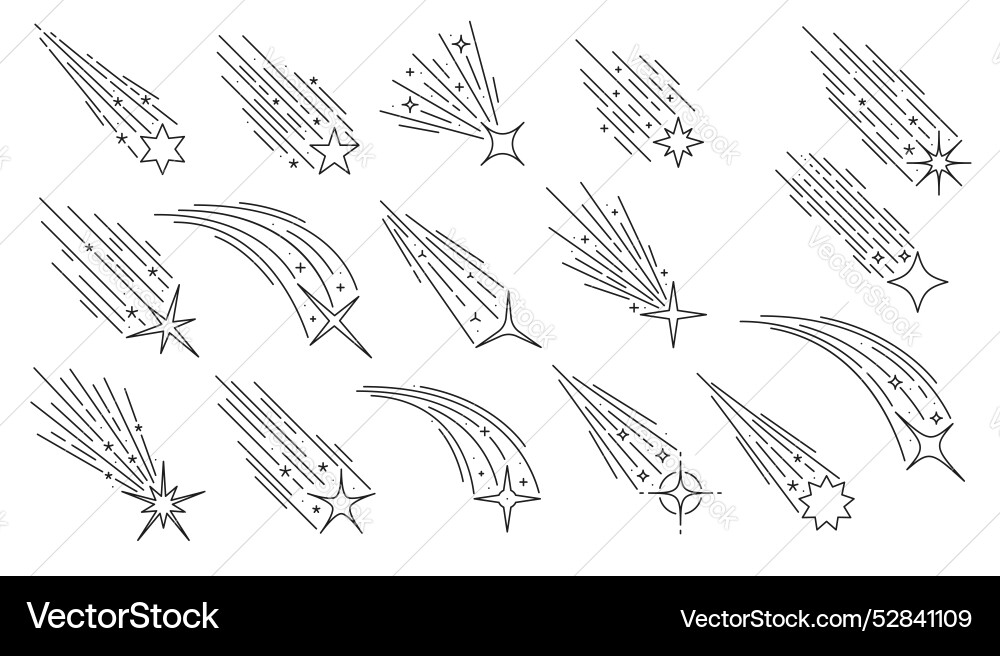 Doodle shooting stars space comets and meteors Vector Image