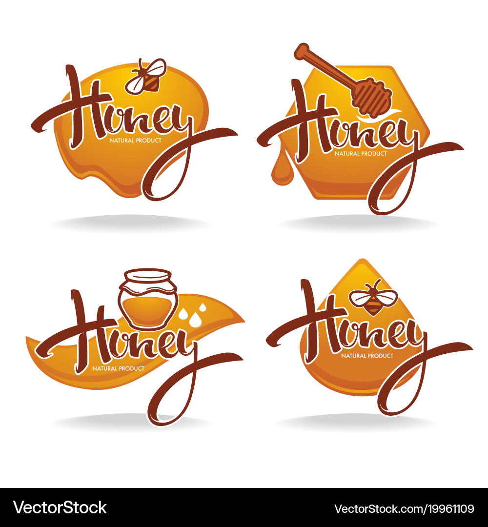 Natural honey sticker symbol logo label Royalty Free Vector
