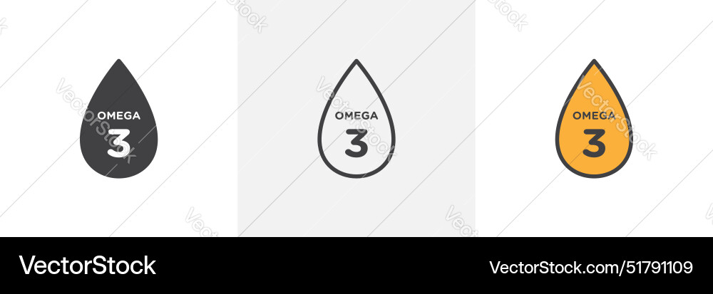 Omega 3 icon set black filled and outlined style Vector Image