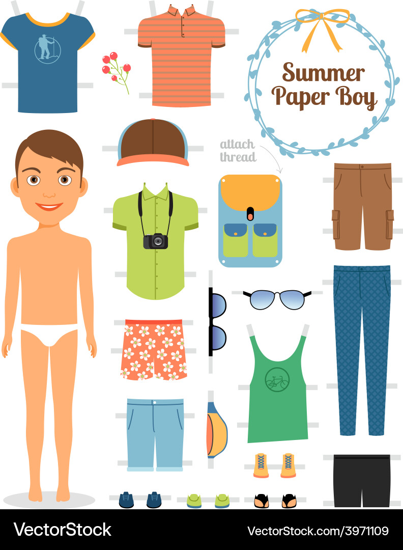 Paper Doll Boy Summer Outfit – Royalty-Free Vector | VectorStock
