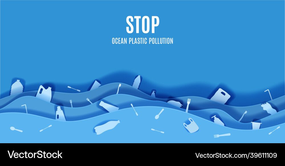 Stop ocean plastic pollution banner design Vector Image