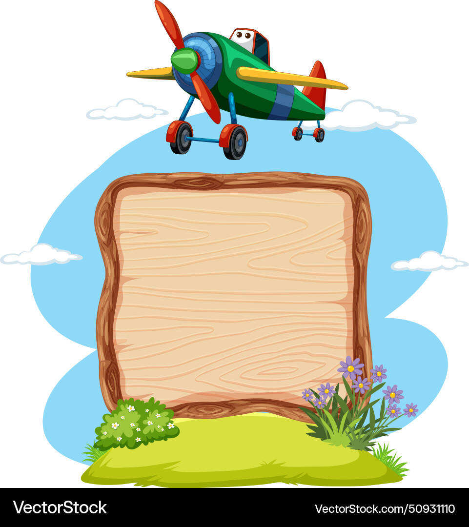 Cartoon airplane soaring over a blank signboard Vector Image