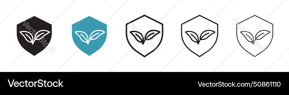 Shield with leafs icon set plant protect Vector Image