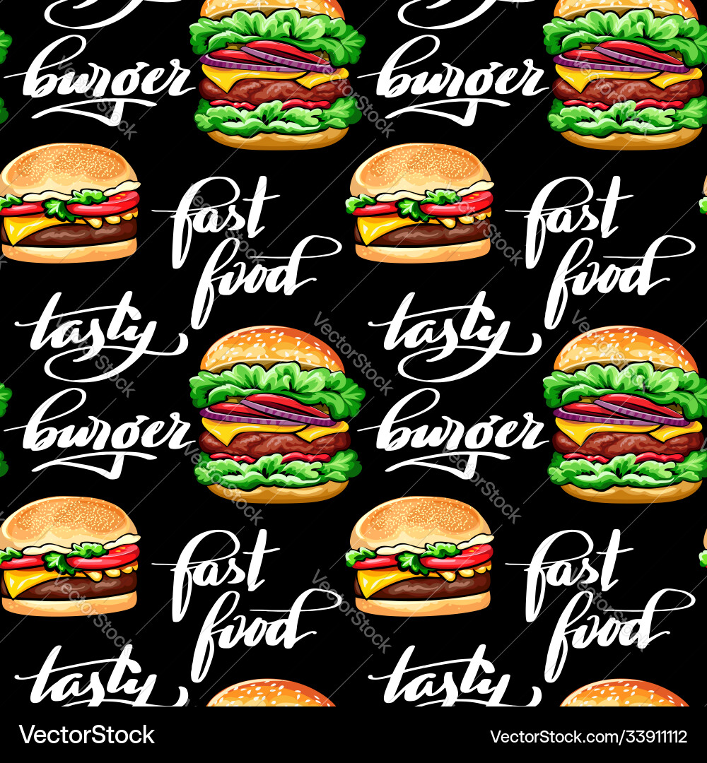 Burger Seamless Pattern - Fast Food Royalty Free Vector
