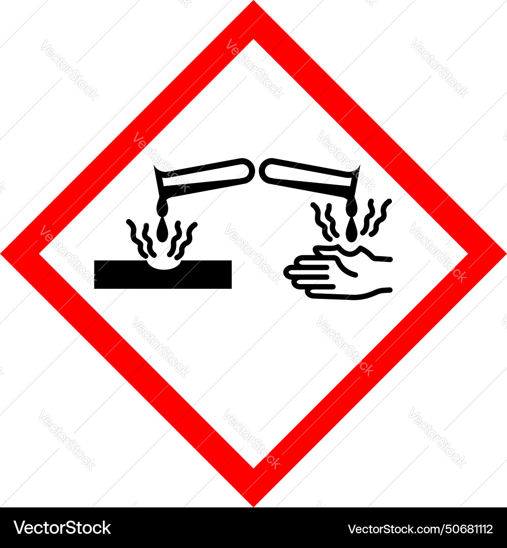 Corrosive hazard sign in white red diamond Vector Image