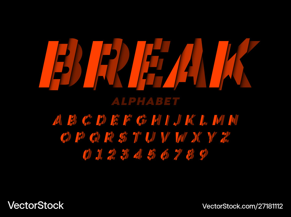 Gebrochene Schriftart Alphabet Buchstaben und Zahlen Vektor Bild