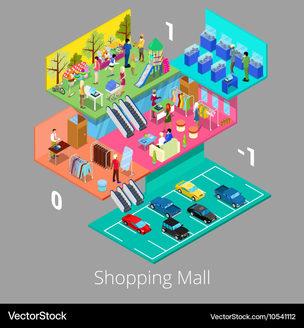 Isometric shopping mall interior with boutique Vector Image