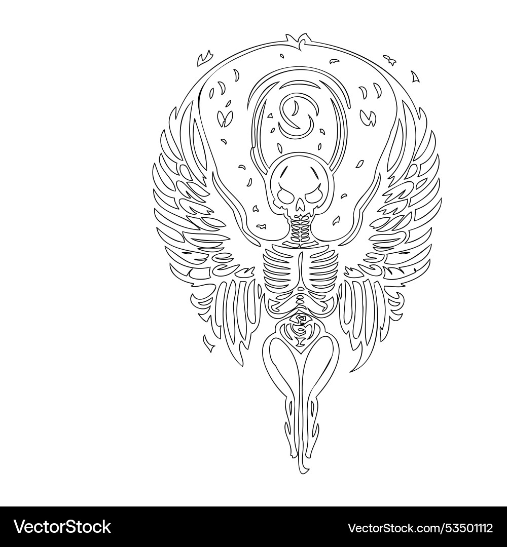 Skeleton angel outline sketch Royalty Free Vector Image