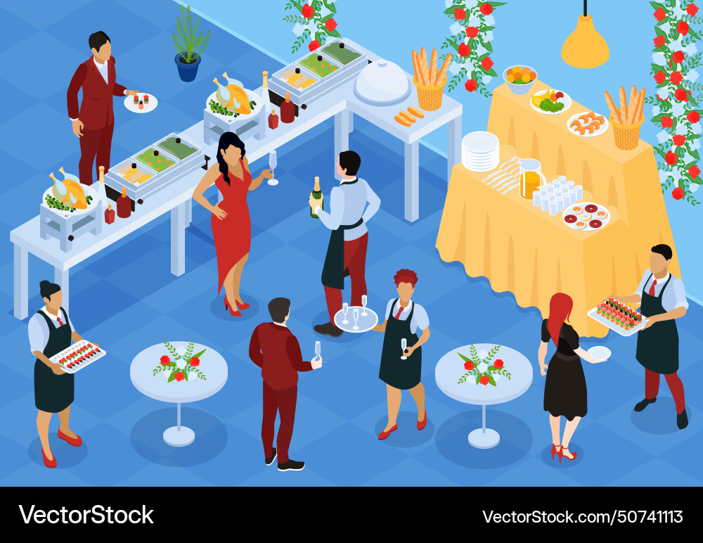 Banquet reception isometric view Royalty Free Vector Image