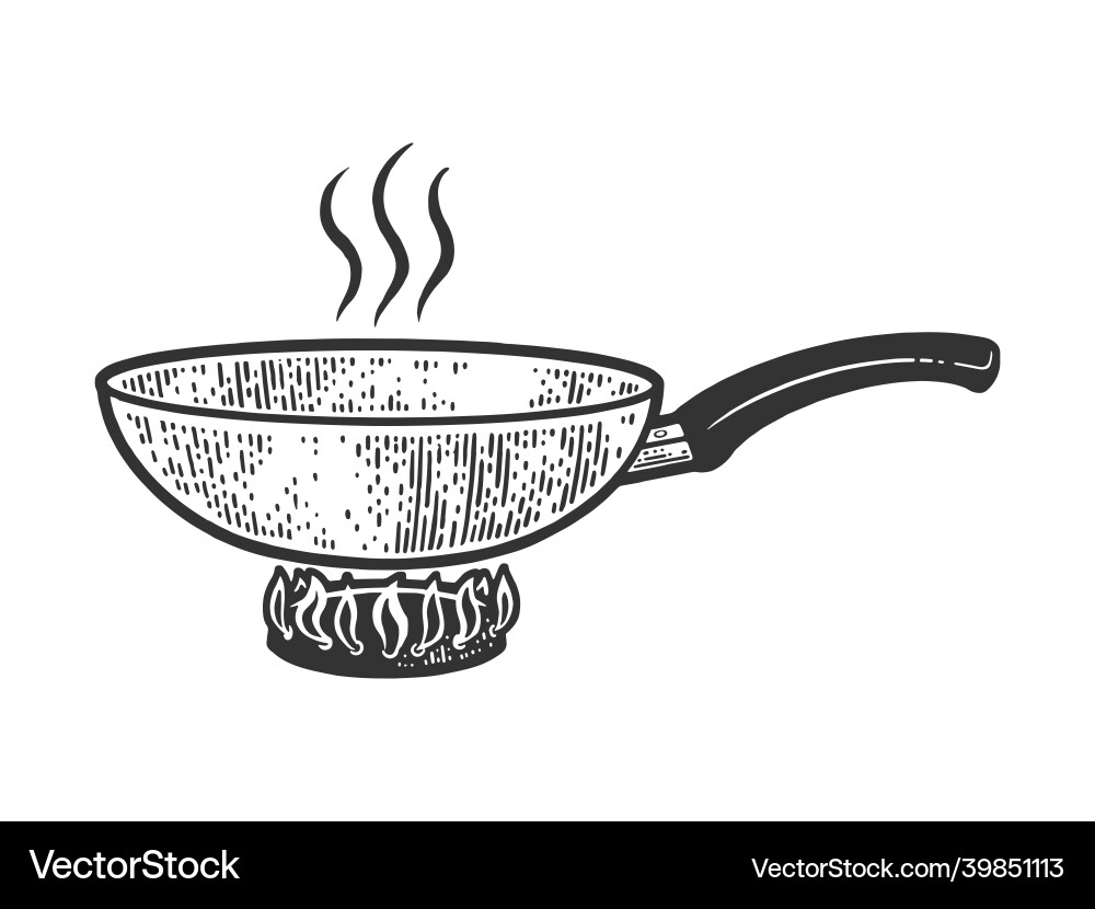 Frying pan on fire sketch Royalty Free Vector Image