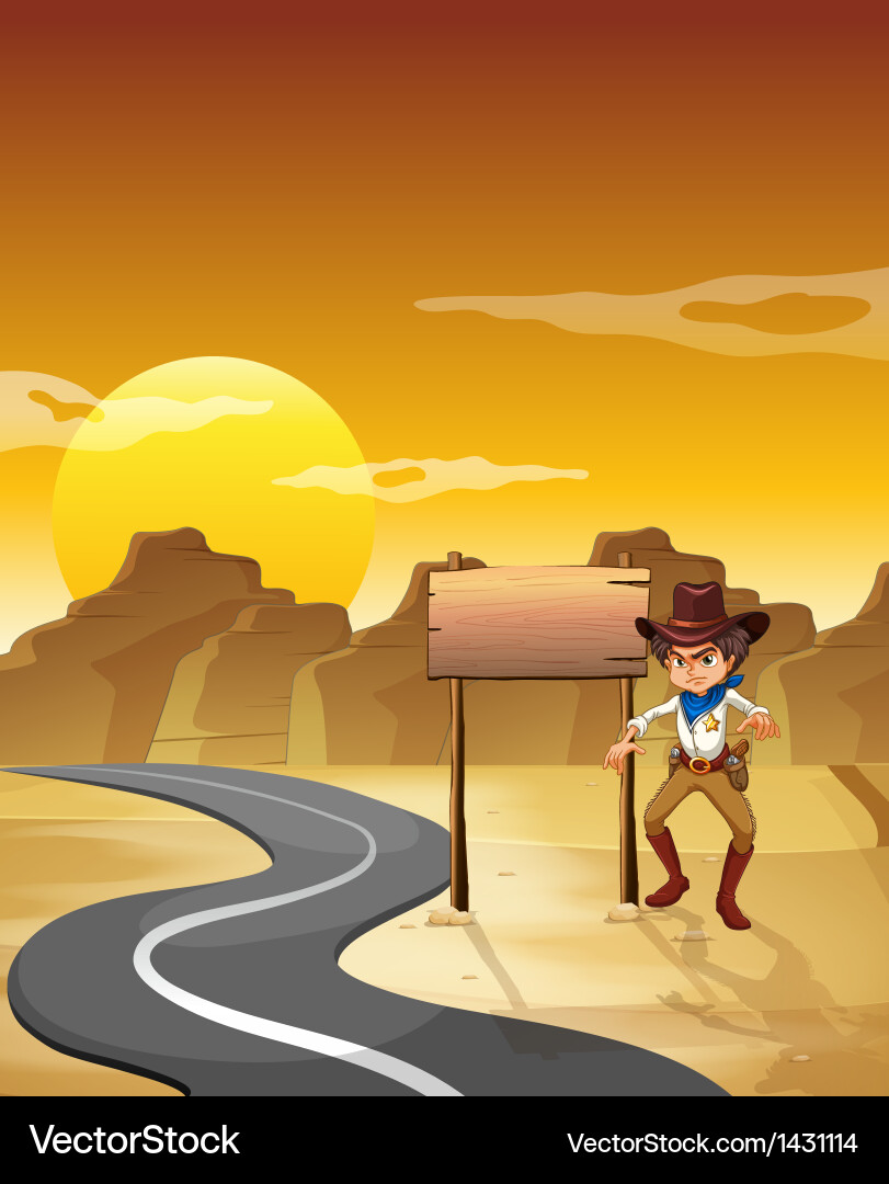 An angry cowboy beside the empty board Royalty Free Vector