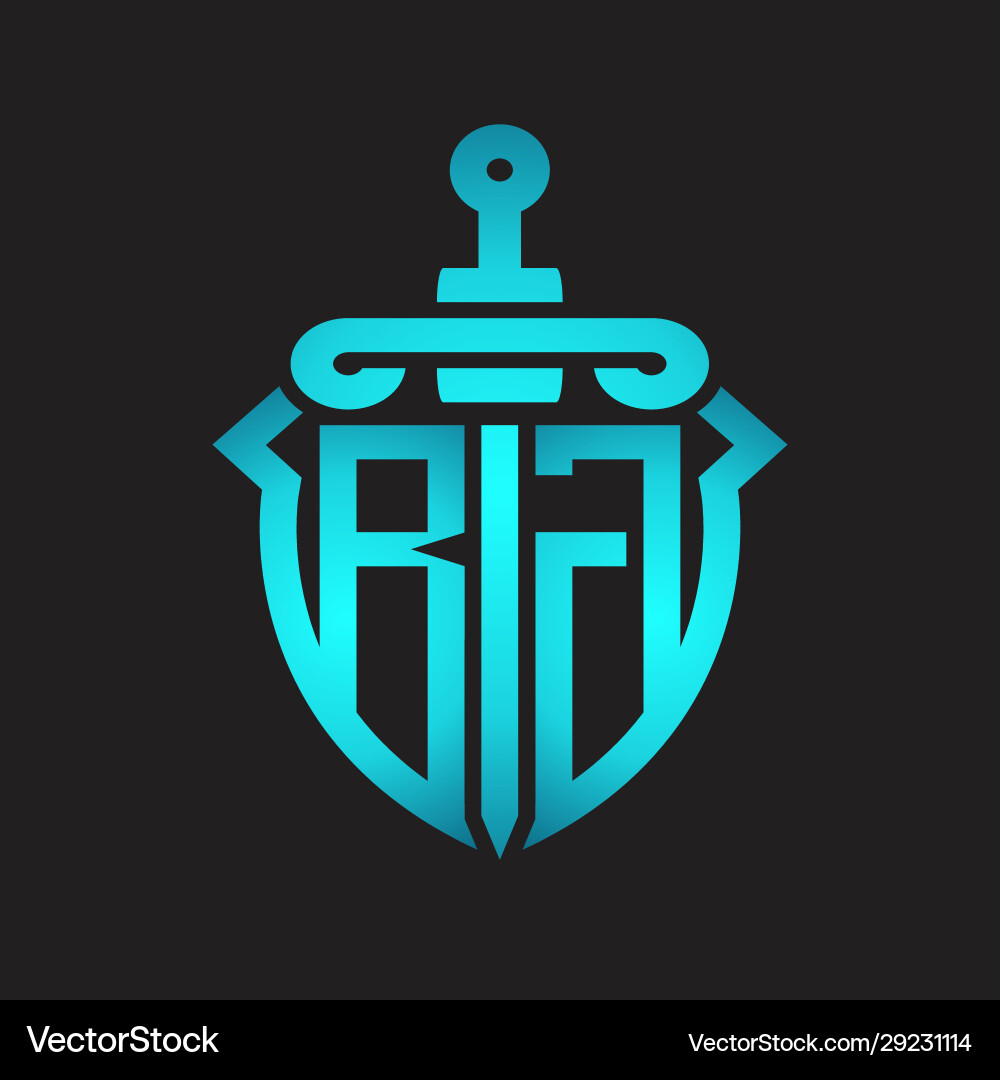 Bg logo monogram with sword and shield Royalty Free Vector