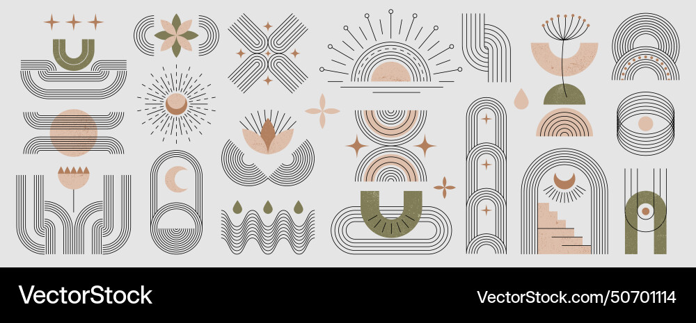 Boho zen arch linear geometric shapes in trendy Vector Image