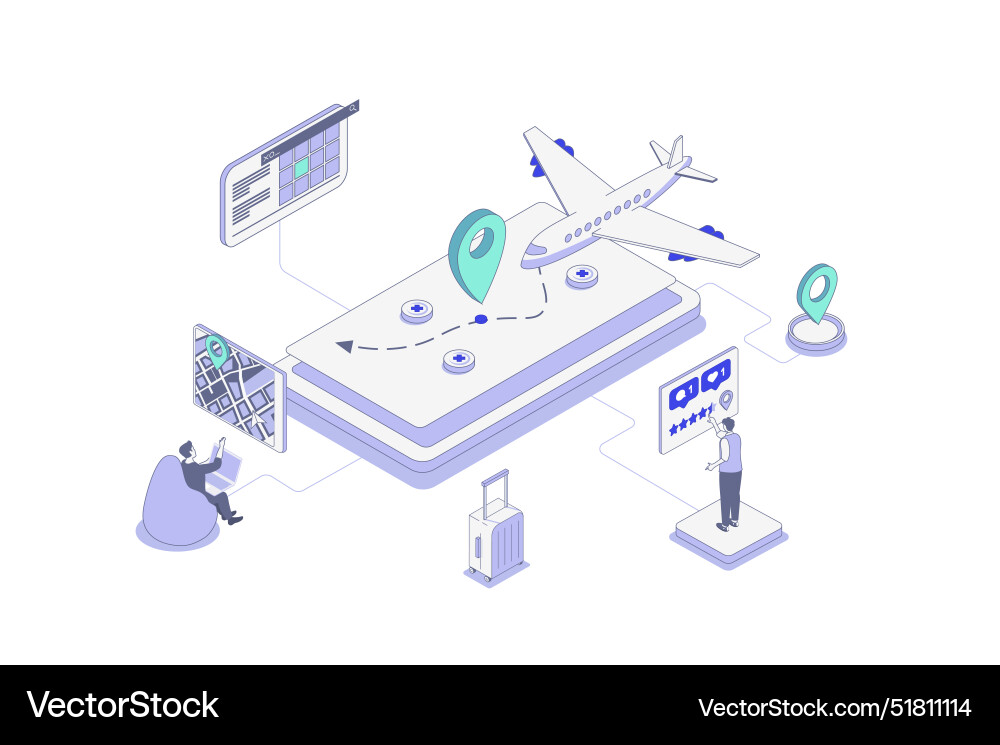 Booking service isometric concept in outline Vector Image