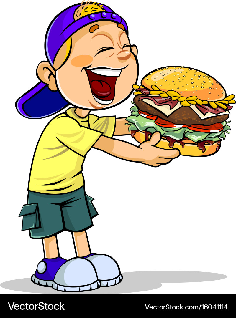 Boy eating burger Royalty Free Vector Image - VectorStock