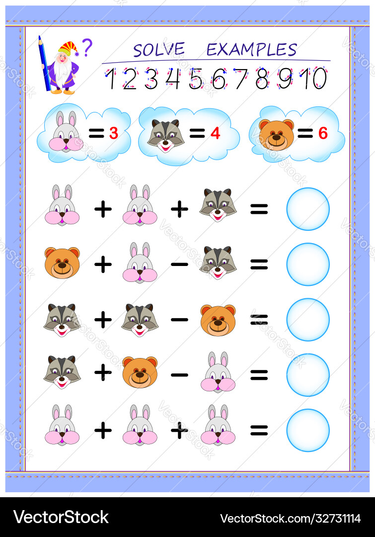 Educational page for little children on addition Vector Image