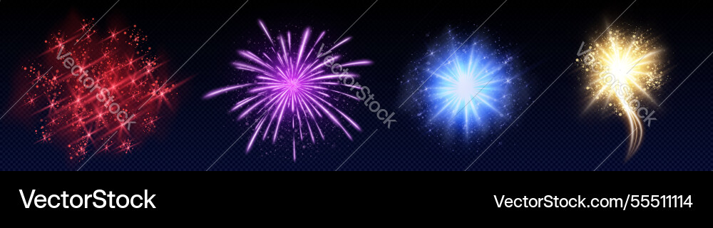 Firework light effects set on transparent Vector Image