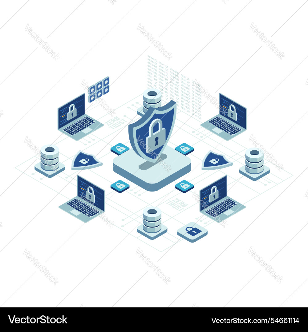Isometric cybersecurity and zero trust security Vector Image