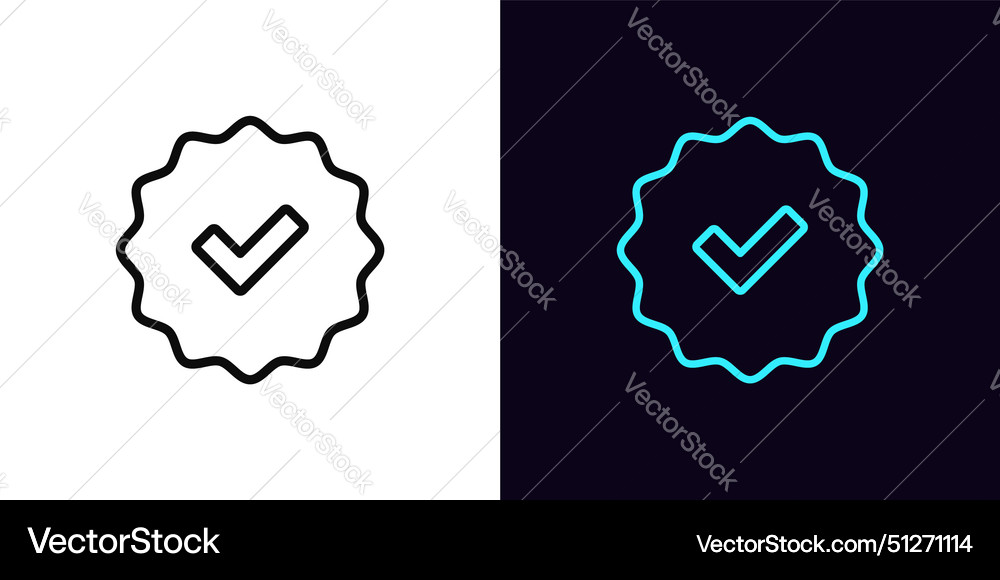 Outline verified badge icon with editable stroke Vector Image