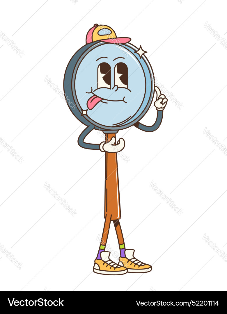 Retro groovy school magnifying glass character Vector Image