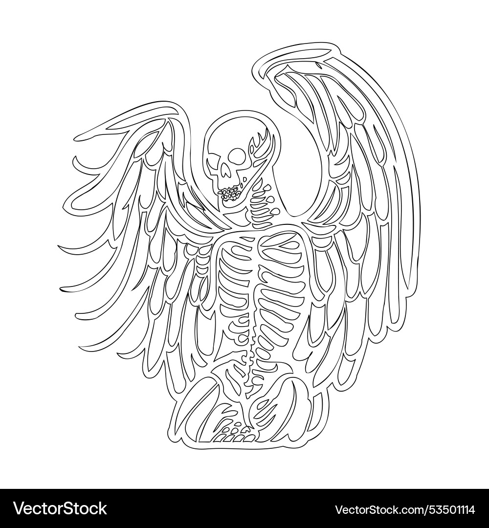 Skeleton angel outline sketch Royalty Free Vector Image