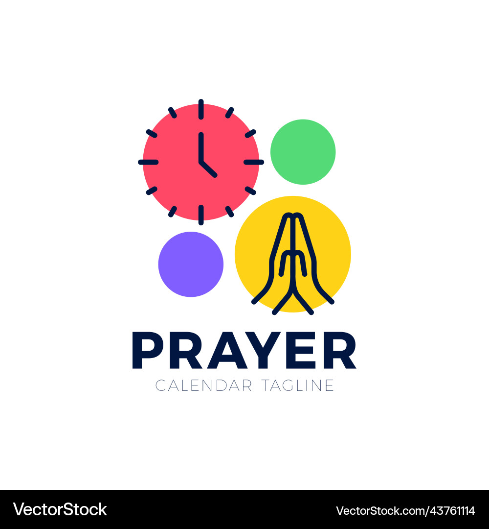 Time to pray logo praying hands icon with clock Vector Image