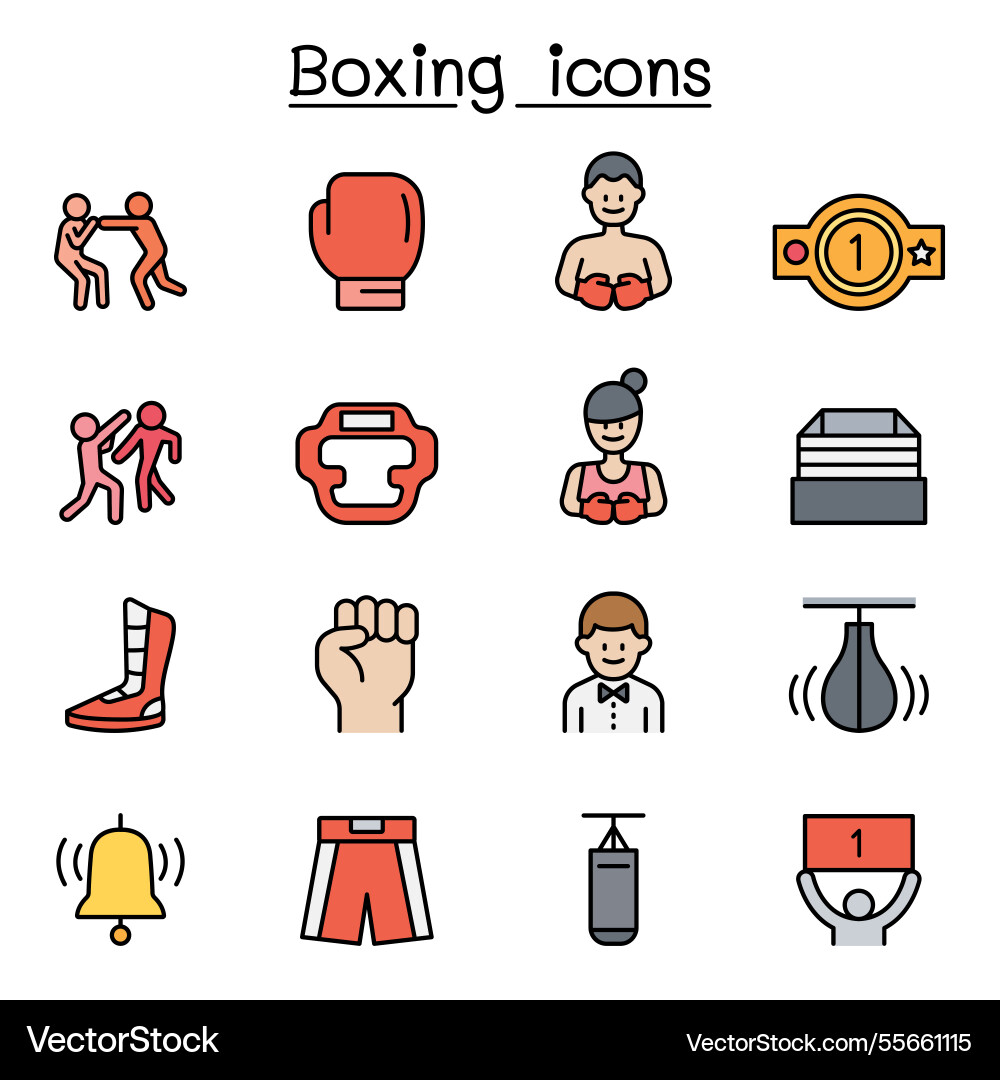 Boxing icon set color line style Royalty Free Vector Image