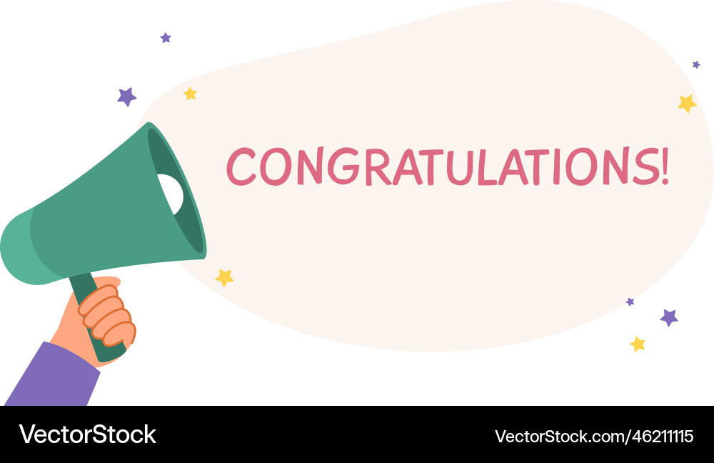 Congratulations banner with stars and megaphone Vector Image