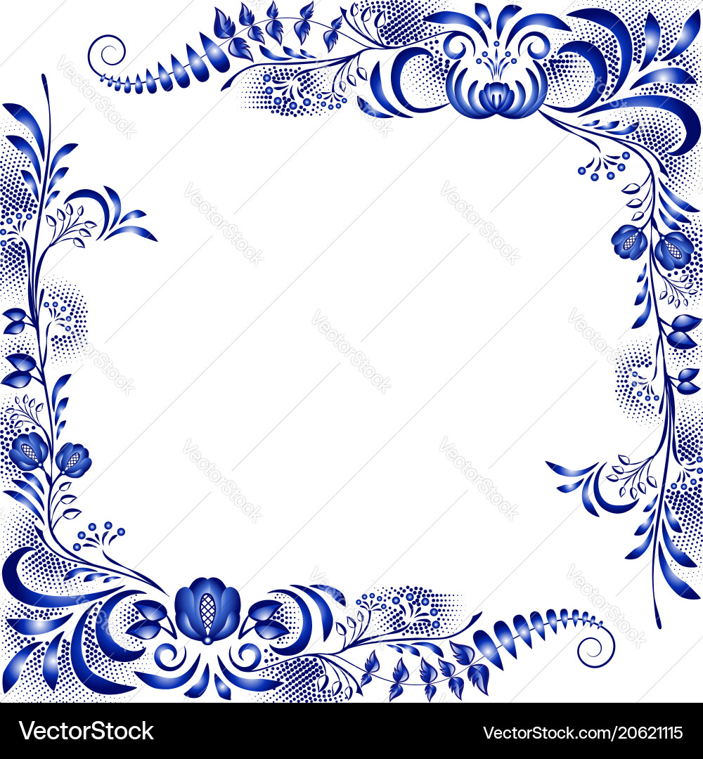 Frame with corner floral blue patterns Royalty Free Vector