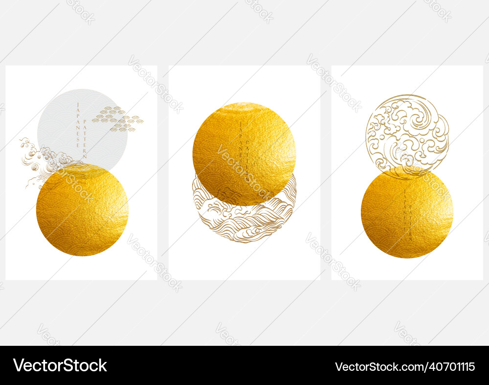 Japanese background with gold texture in circle Vector Image