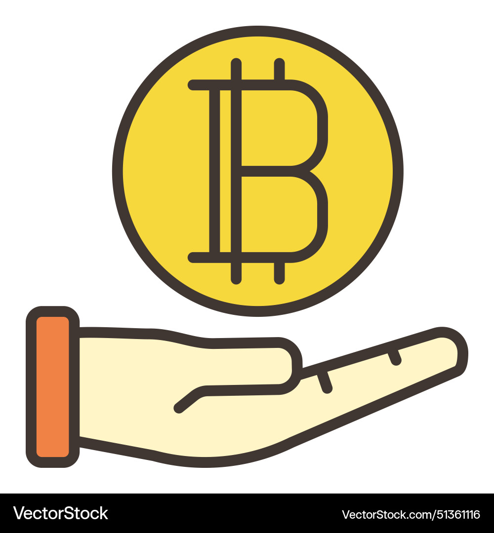Bitcoin on human hand cryptocurrency colored icon Vector Image