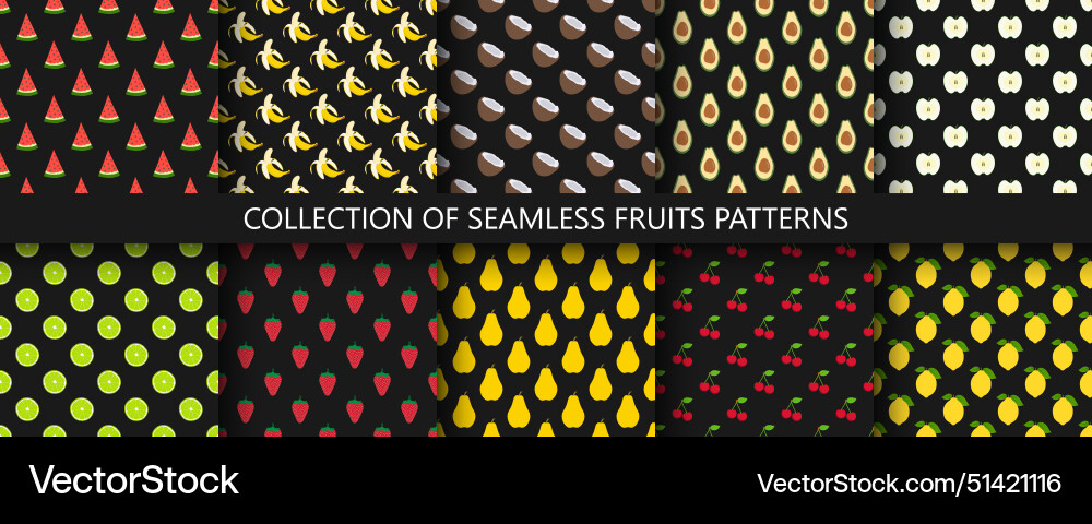 Collection of seamless fruits geometric patterns Vector Image