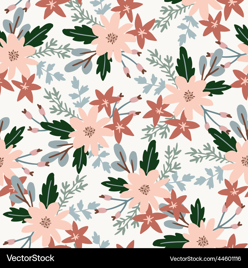 Festive Poinsettia Winter Floral Pattern Vector Image