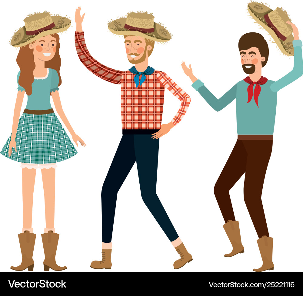 Group people dancing with straw hat Royalty Free Vector