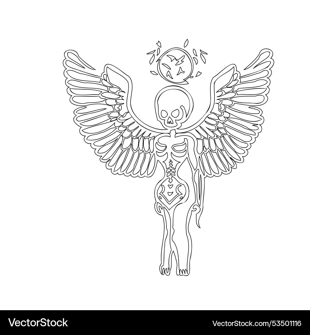 Skeleton angel outline sketch Royalty Free Vector Image