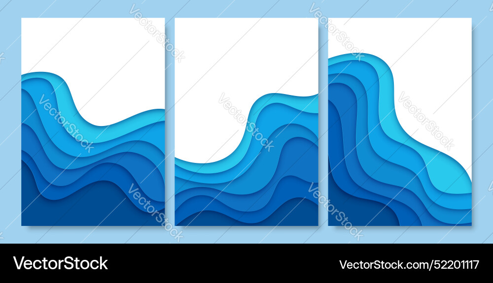 Blue Papercut Waves & Ocean Ripple Royalty Free Vector