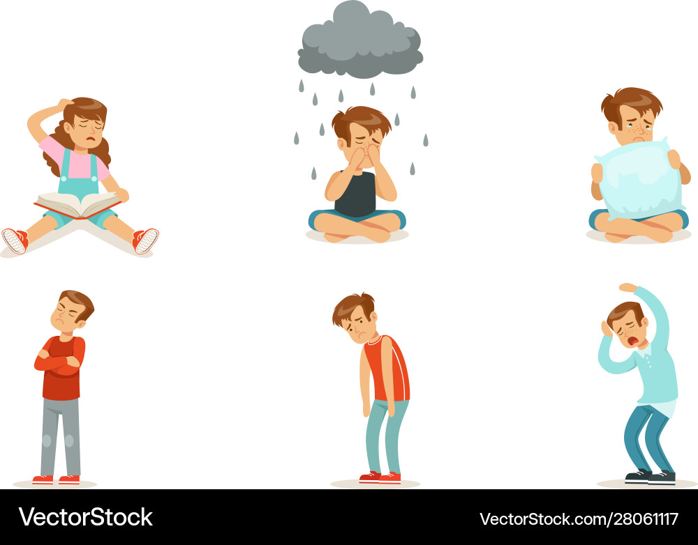 Children are sad and cry set Royalty Free Vector Image