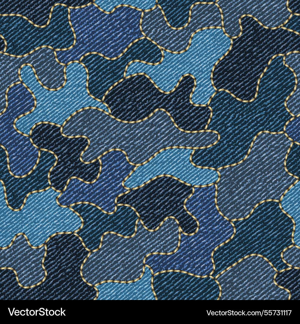 Denim blue camouflage seamless pattern Royalty Free Vector