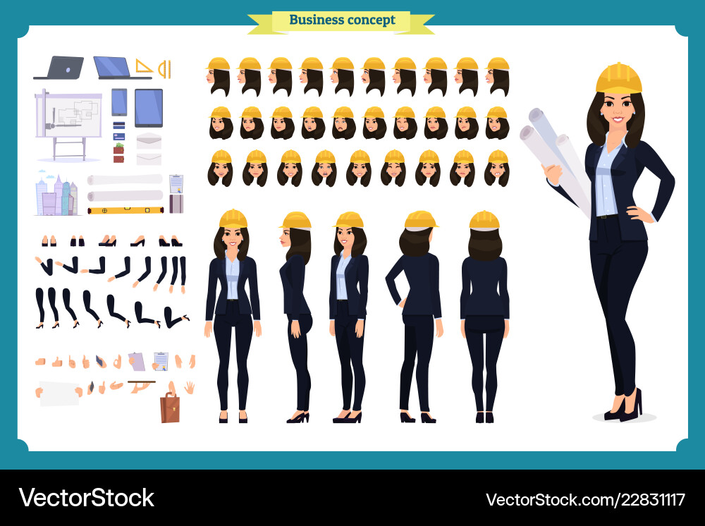 Female Architect Character Set Royalty Free Vector Image