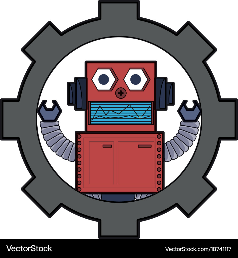 Gear wheel with a robot icon Royalty Free Vector Image